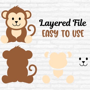Cute Monkey SVG, Baby Monkey Vector, Layered Files, Monkey Clipart ...