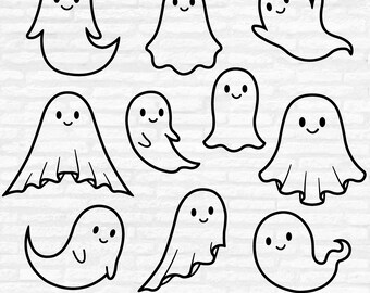 Ghost Outline Svg Bundle, Ghost Svg, Ghost Clipart, Spooky Season Svg ...