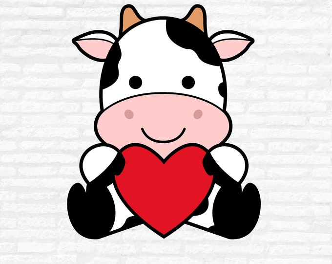 4 SVG Cute Cow SVG – Baby Calf With Heart Clipart – Farm Animal ...