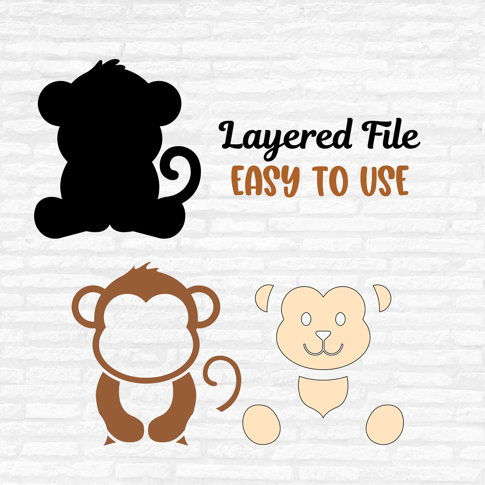 Cute Baby Monkey SVG Monkey Layered Files Svg Monkey | Etsy