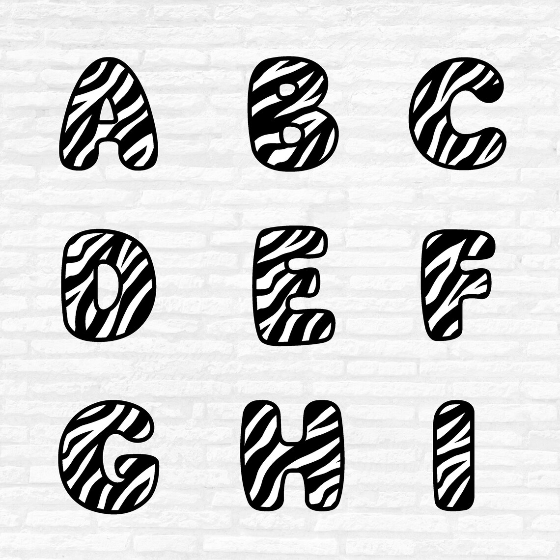 Zebra Print Alphabet SVG: Animal Letters & Numbers Layered Cut Files ...