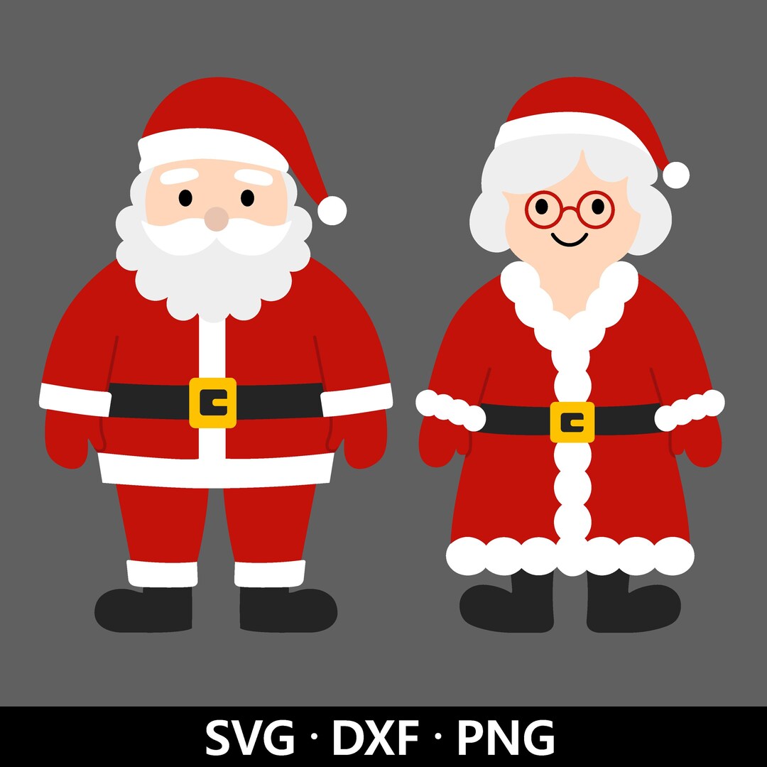Santa and Mrs. Claus Clipart, Christmas Layered Files (SVG, PNG, DXF ...