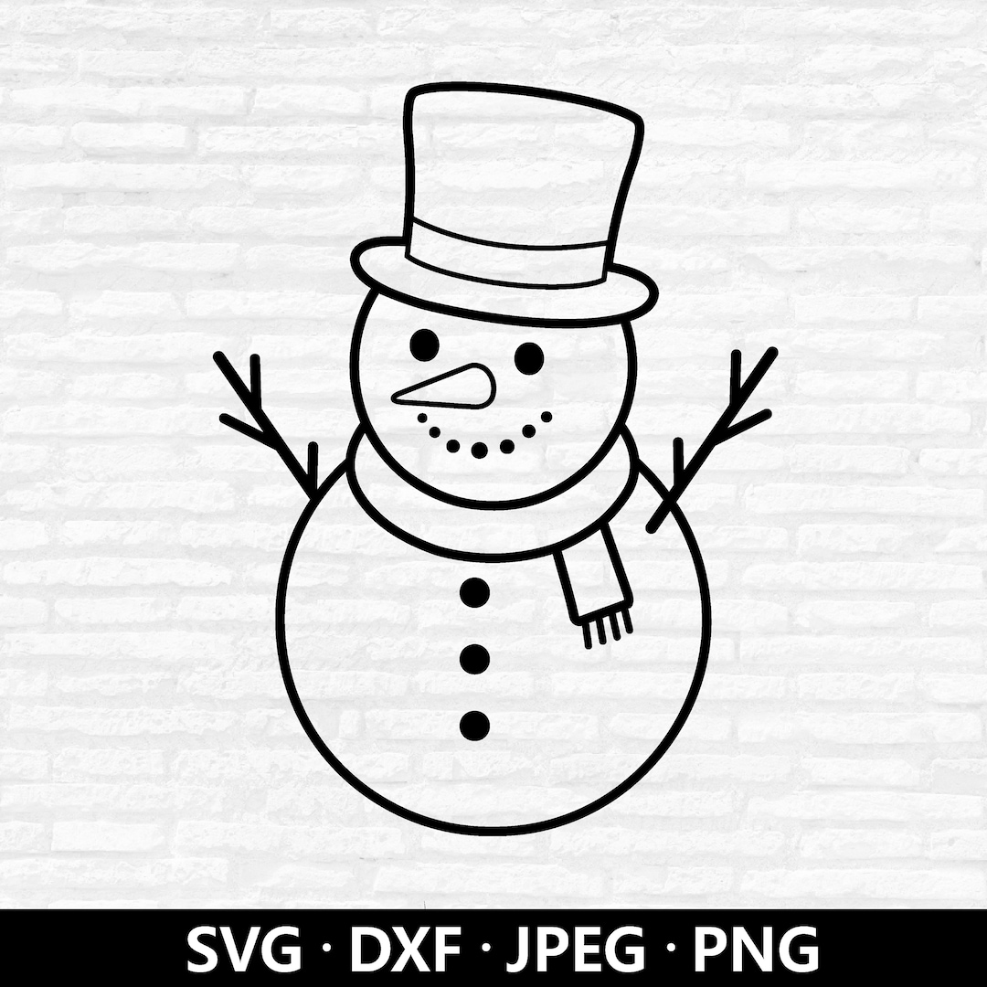 Snowman Outline SVG, Christmas Snowman Clipart, Holiday Dxf File ...