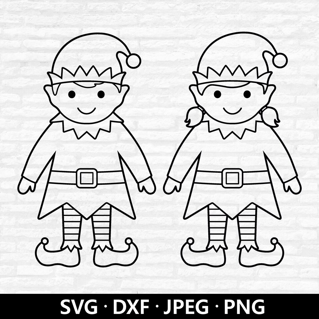 Elves Outline SVG, Elf Boy SVG, Christmas Ornament Clipart, Cute Elves ...