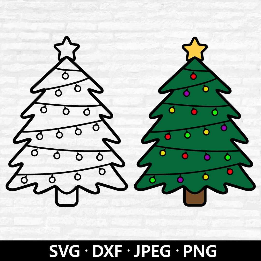 Christmas Tree Lights SVG: Pine Tree Vector Clipart (digital Download ...