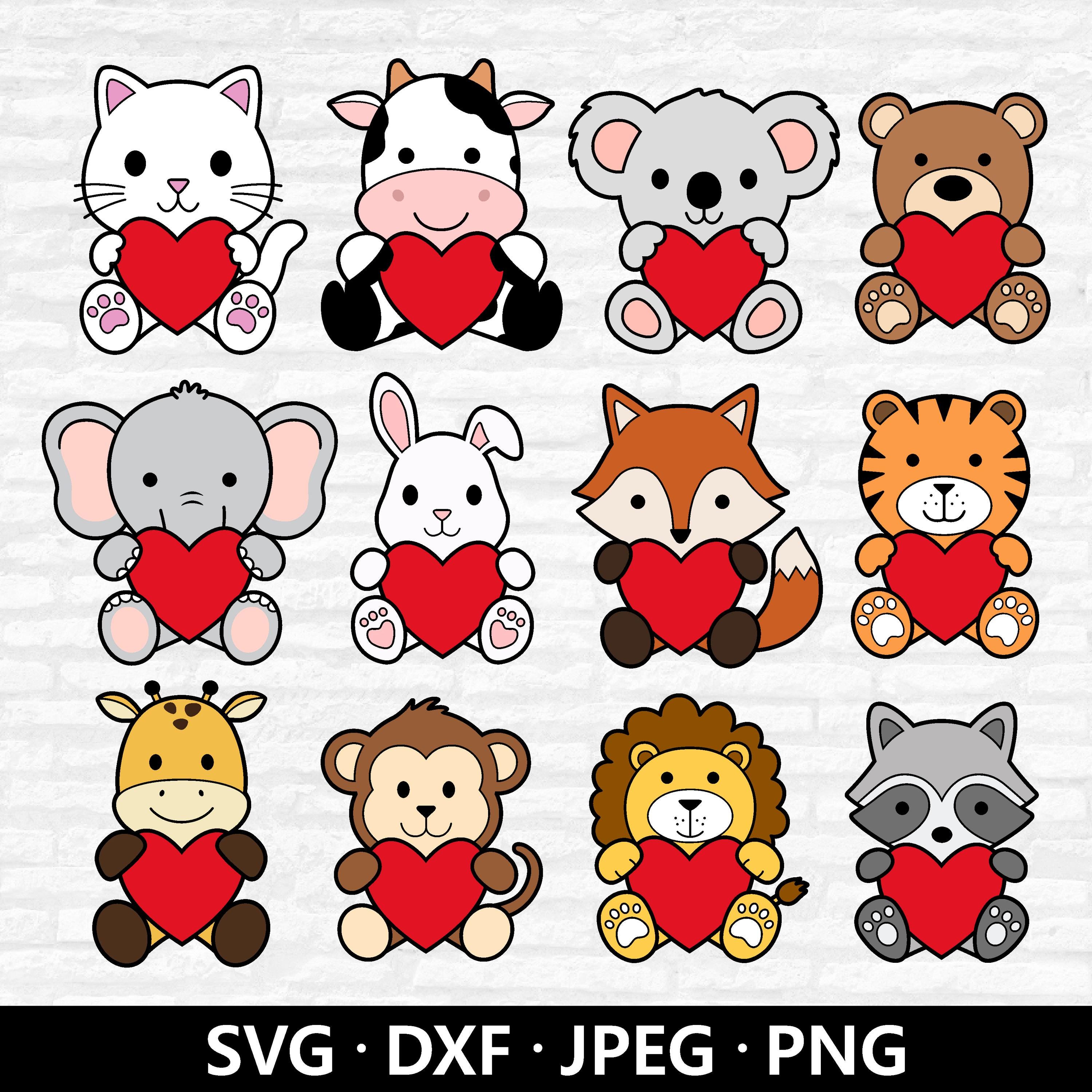 Valentine Animals SVG Bundle, Heart Vector, Kids Shirt PNG, Layered Cut ...