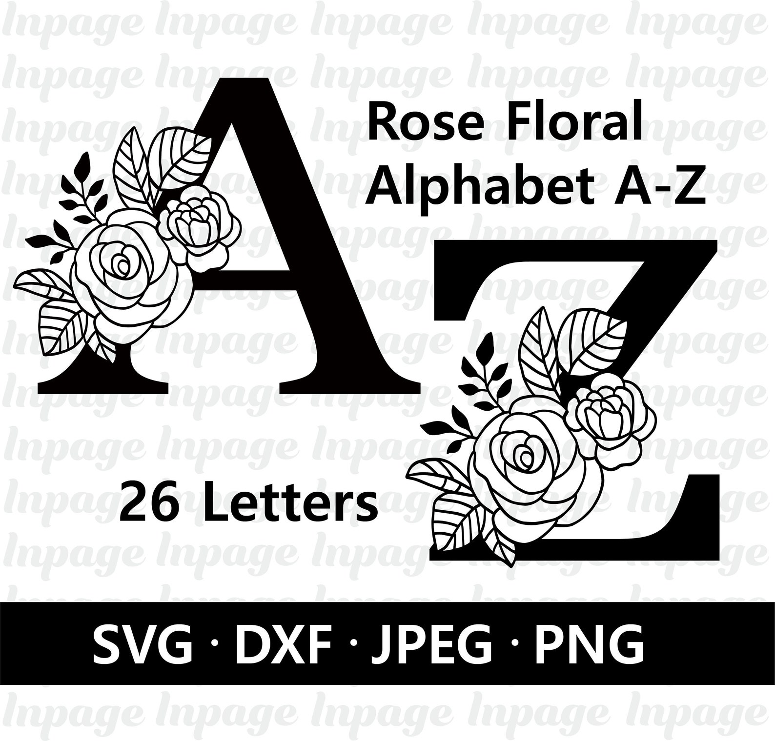Rose Alphabet Letter Svg Floral Alphabet Svg Files for | Etsy