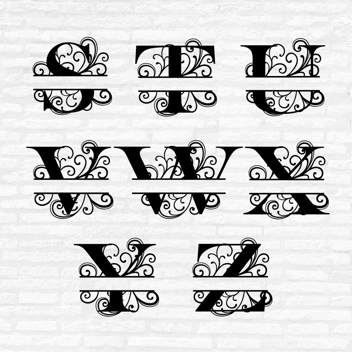 Split Monogram SVG: Swirl Alphabet Letters, 26 Cut Files (digital ...