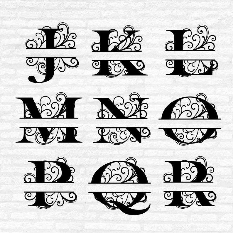 Split Monogram SVG: Swirl Alphabet Letters, 26 Cut Files (digital ...