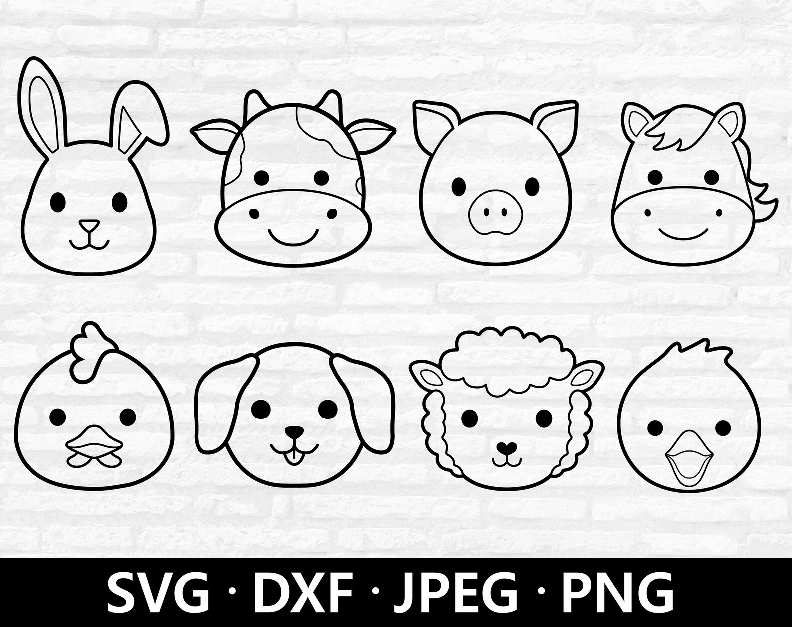 Farm Animal Faces SVG Animal Face Outline Cricut Farm Animal - Etsy