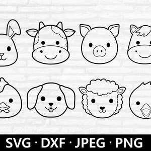 Farm Animal Faces SVG Animal Face Outline Cricut Farm Animal - Etsy