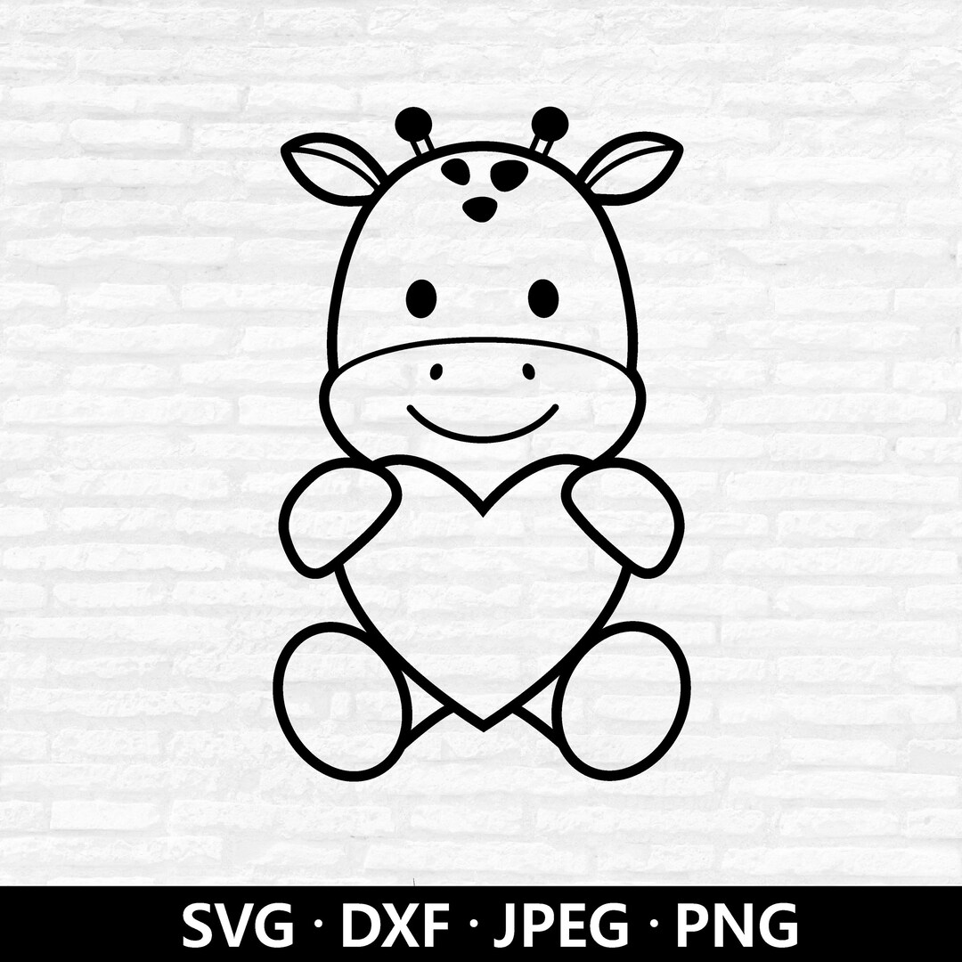 Giraffe With Heart SVG: Valentine's Day Animal Clipart, Silhouette Cut ...