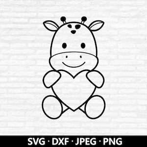 Giraffe With Heart SVG: Valentine's Day Animal Clipart, Silhouette Cut ...