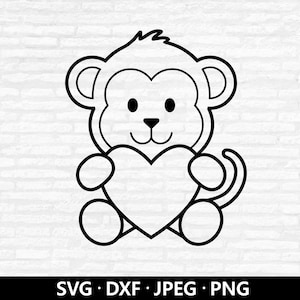 Monkey With Heart SVG, Valentine's Day Animal Clipart, Cute Monkey ...