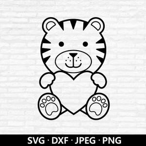 Tiger With Heart SVG, Valentine's Day Animal Clipart, Cute Tiger ...