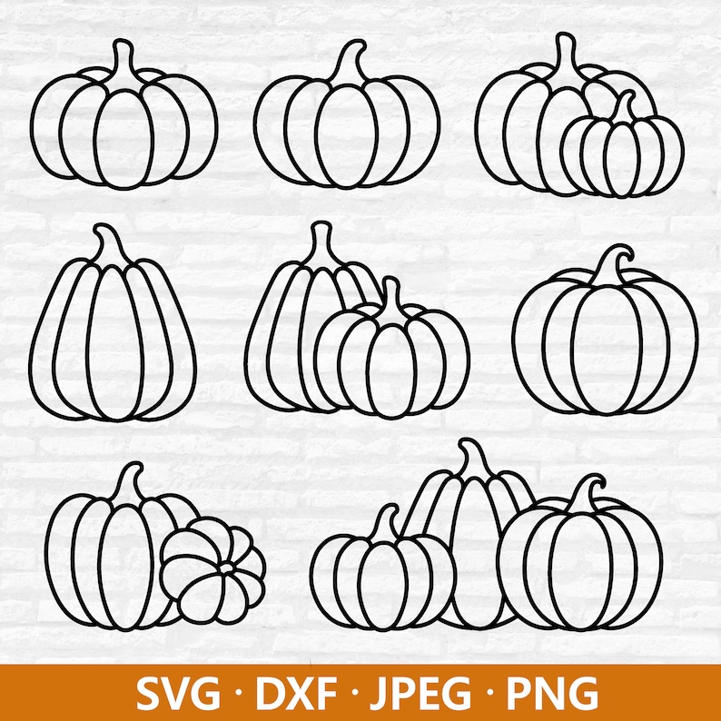 Pumpkin Outline SVG Bundle: Halloween, Fall Clipart (digital Download ...