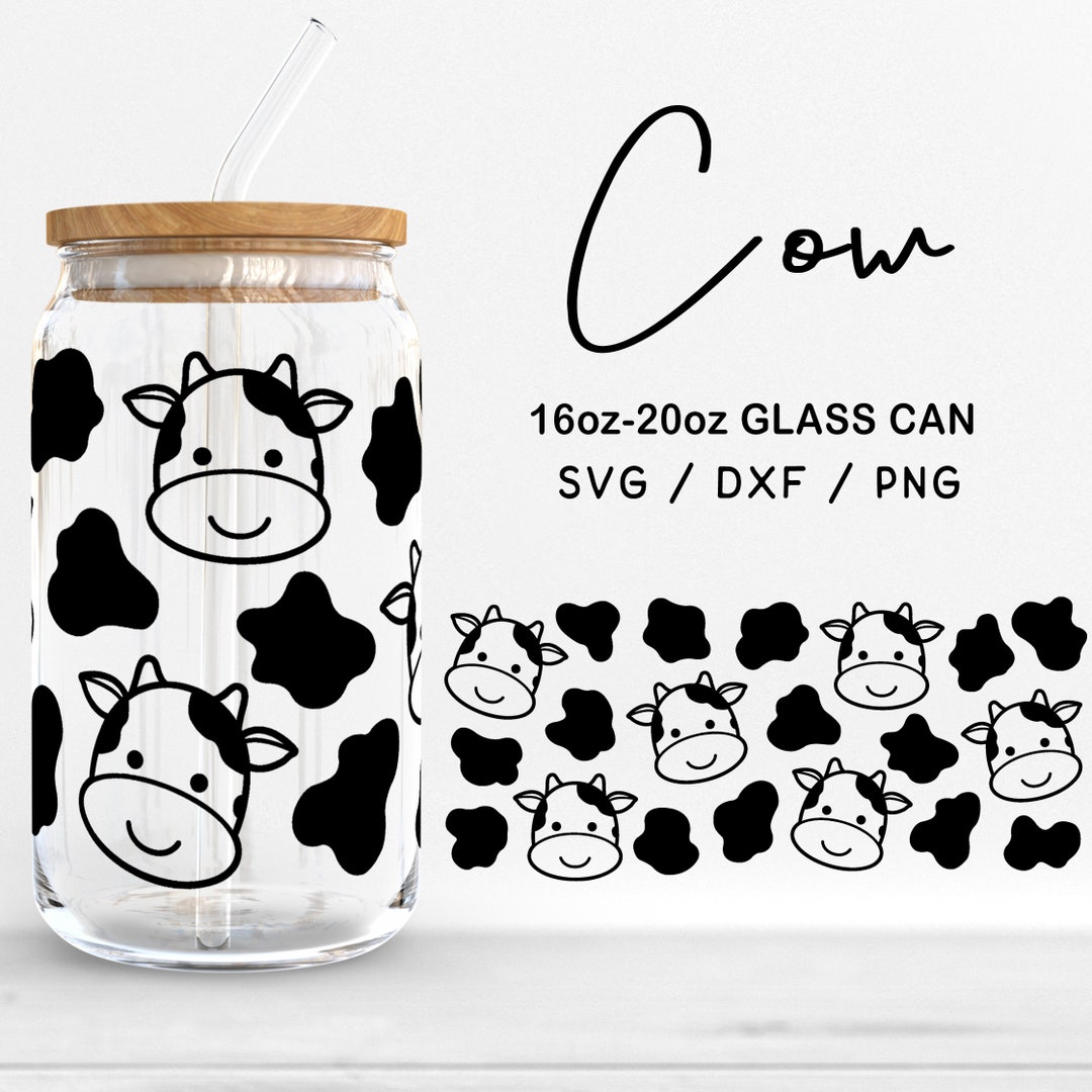 Glass 16oz | 20oz Cow Svg Files, Cow Face Clipart, Animal Print Glass ...