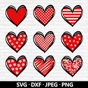 Valentine's Day Hearts SVG, Heart Svg Bundle Hand Drawn, Heart Pattern ...