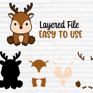 Deer SVG, Woodland Animal Clipart, Reindeer Layered Cut File (digital ...