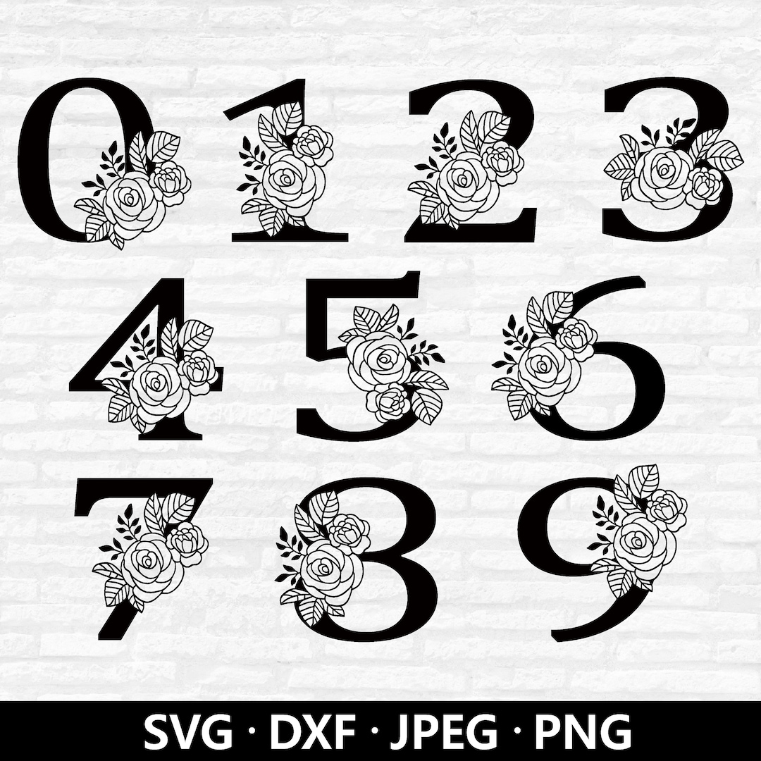 Rose Floral Numbers Svg, Flowers Number Dxf Files, Rose Floral Monogram ...