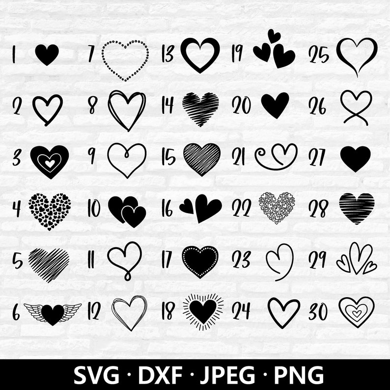 Heart SVG Bundle: Hand-drawn Valentine Cut Files (digital Download) - Etsy