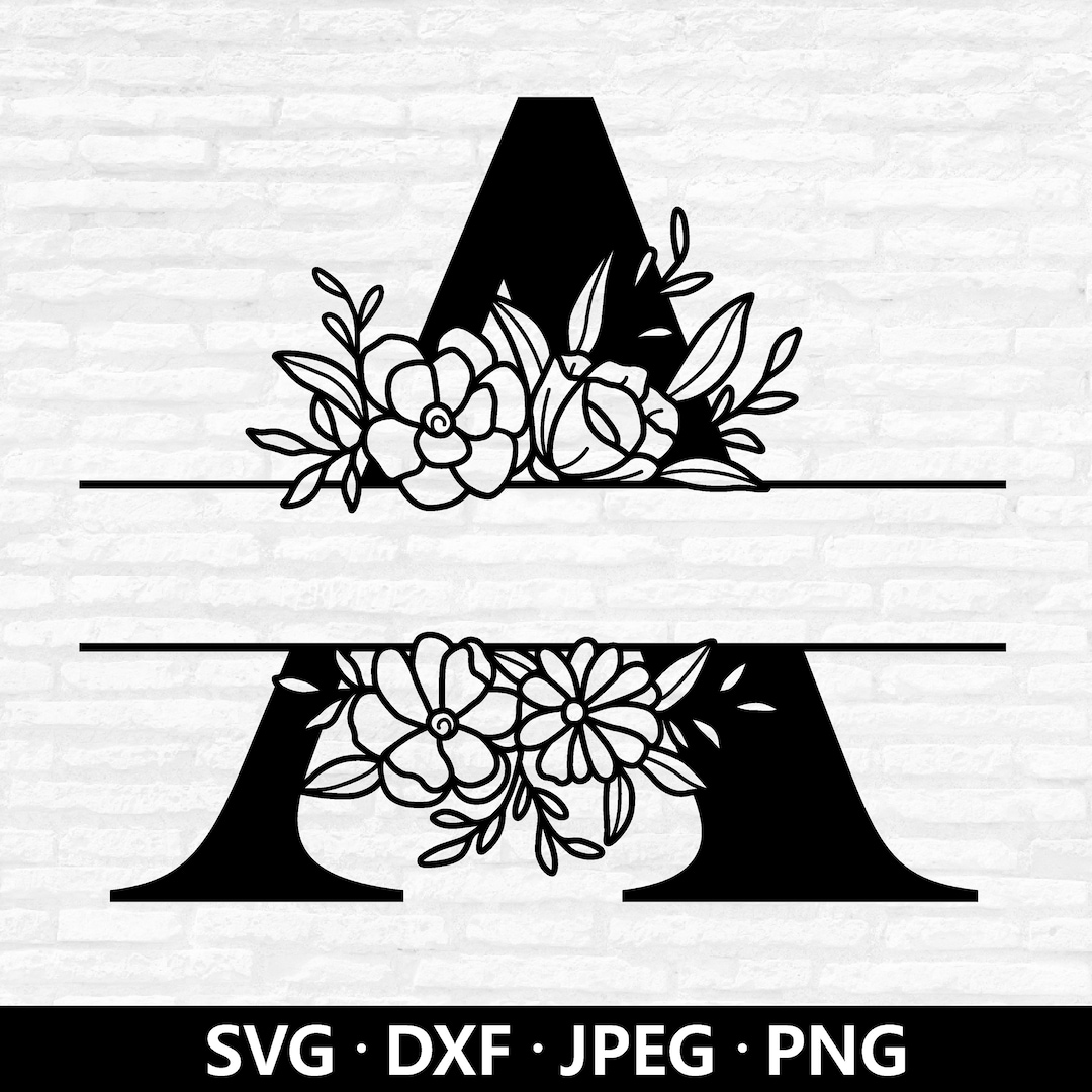 Floral Split Letters SVG, Alphabet Flower Monogram Vector, Split ...