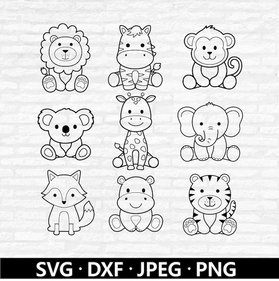 Safari Animals Outline SVG Animal SVG Bundle Jungle Animals - Etsy India