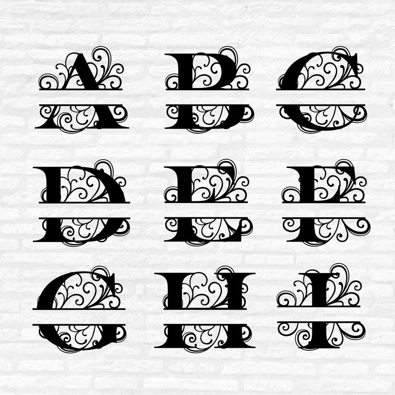 Split Monogram SVG: Swirl Alphabet Letters, 26 Cut Files (digital ...