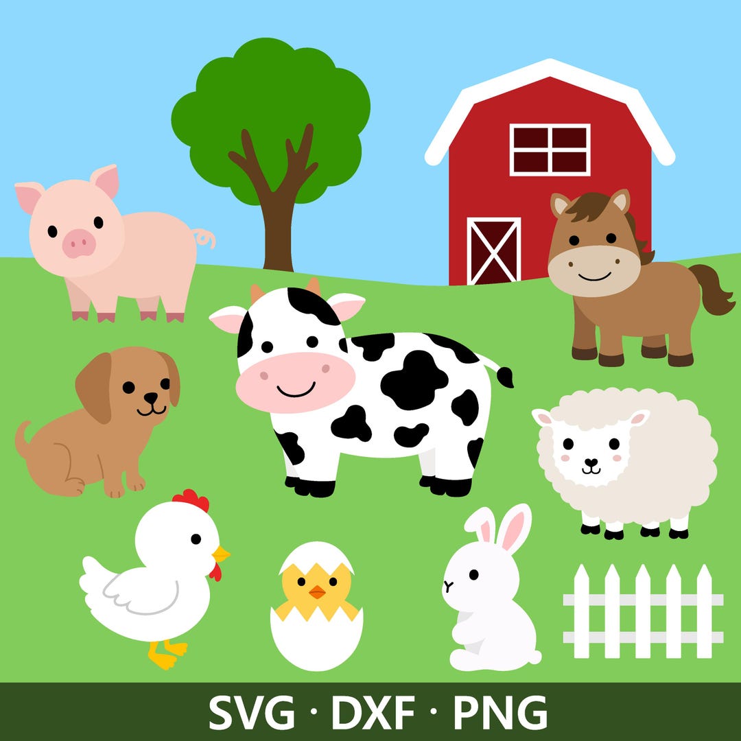 Farm Animals SVG, Cute Farm Clip Art, Barn SVG, Animal Bundle SVG, Cow ...