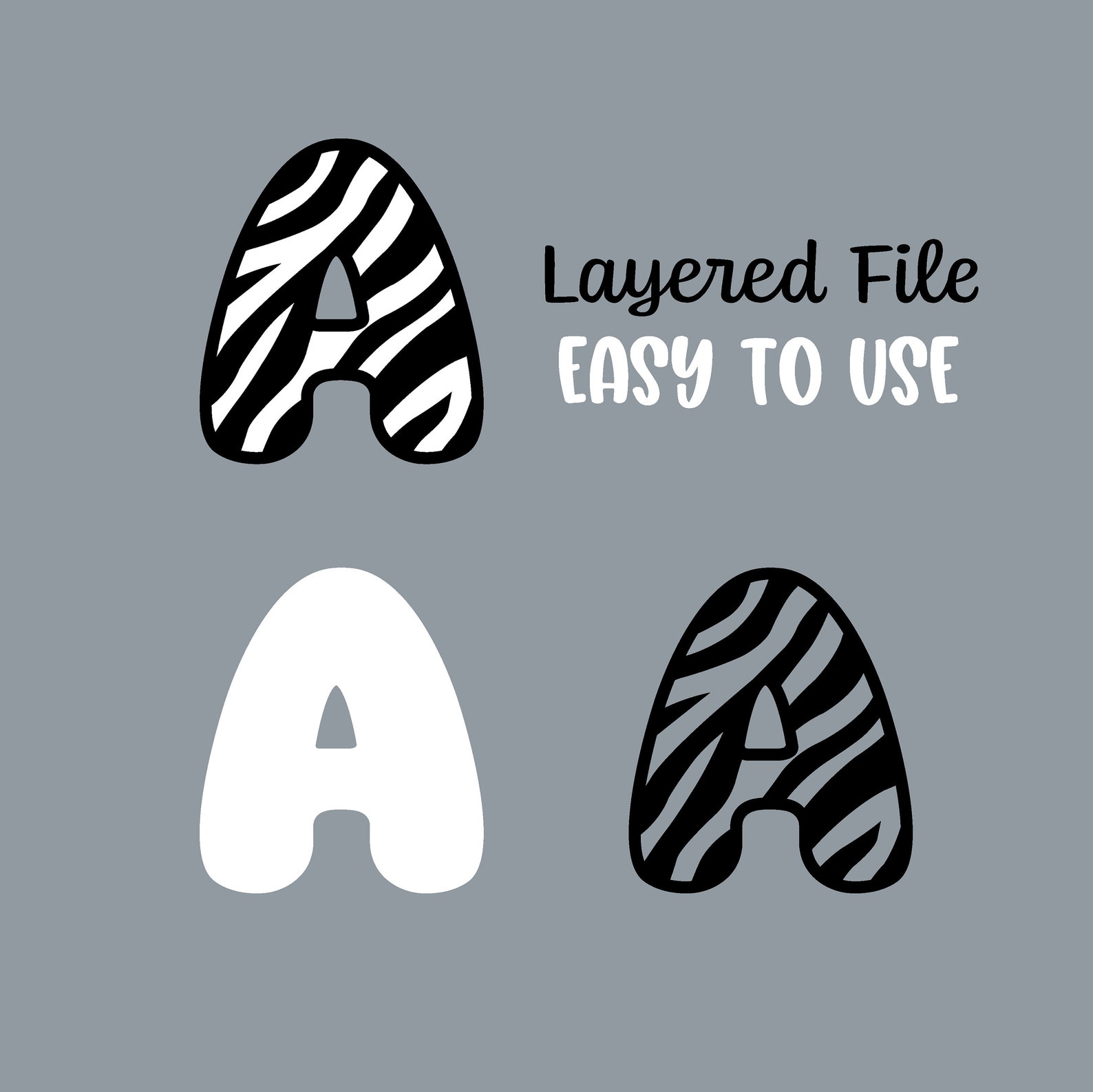 Zebra Print Alphabet SVG: Animal Letters & Numbers Layered Cut Files ...