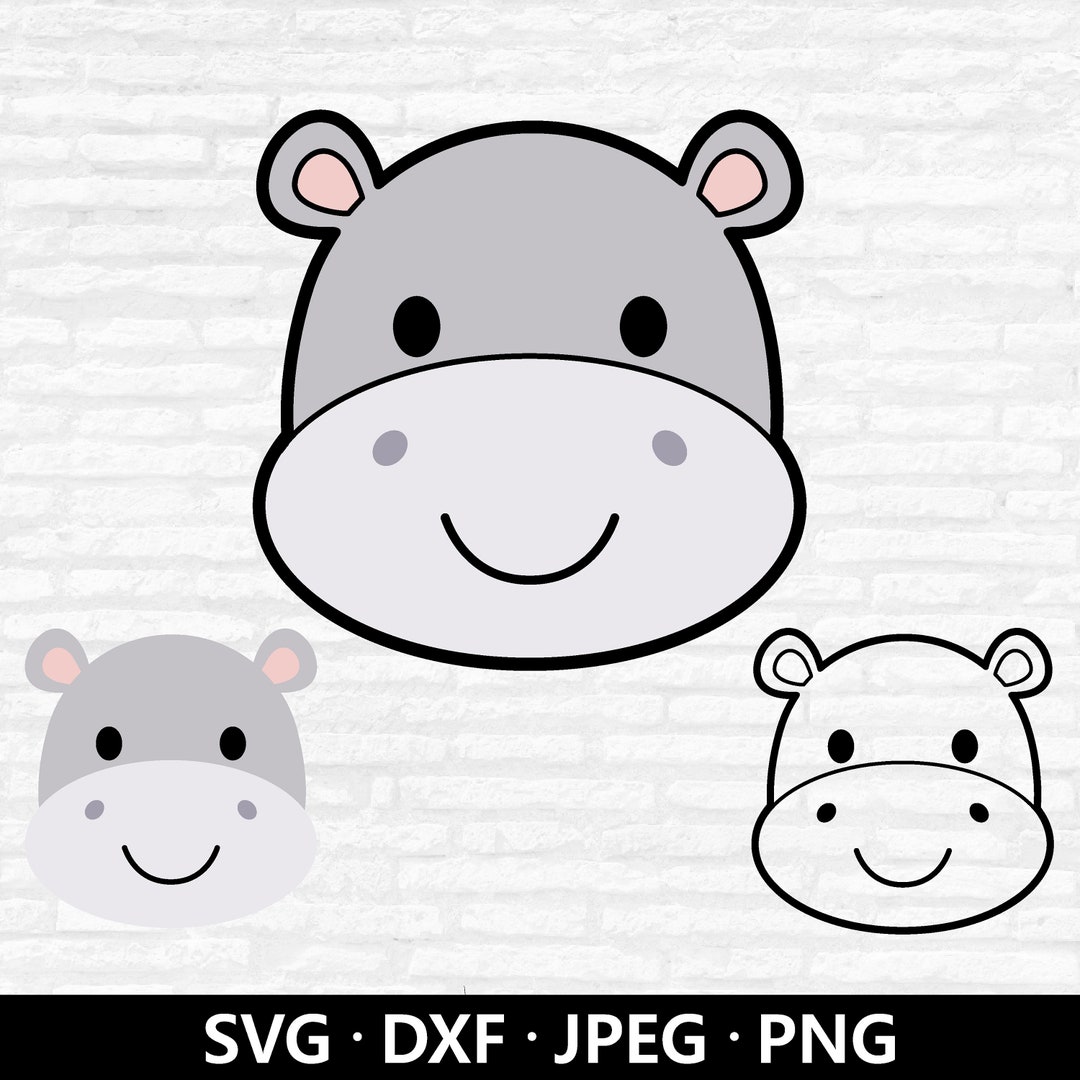 Hippo Face Svg, Hippo Dxf, Cute Hippo Vector, Jungle Animals Clipart ...