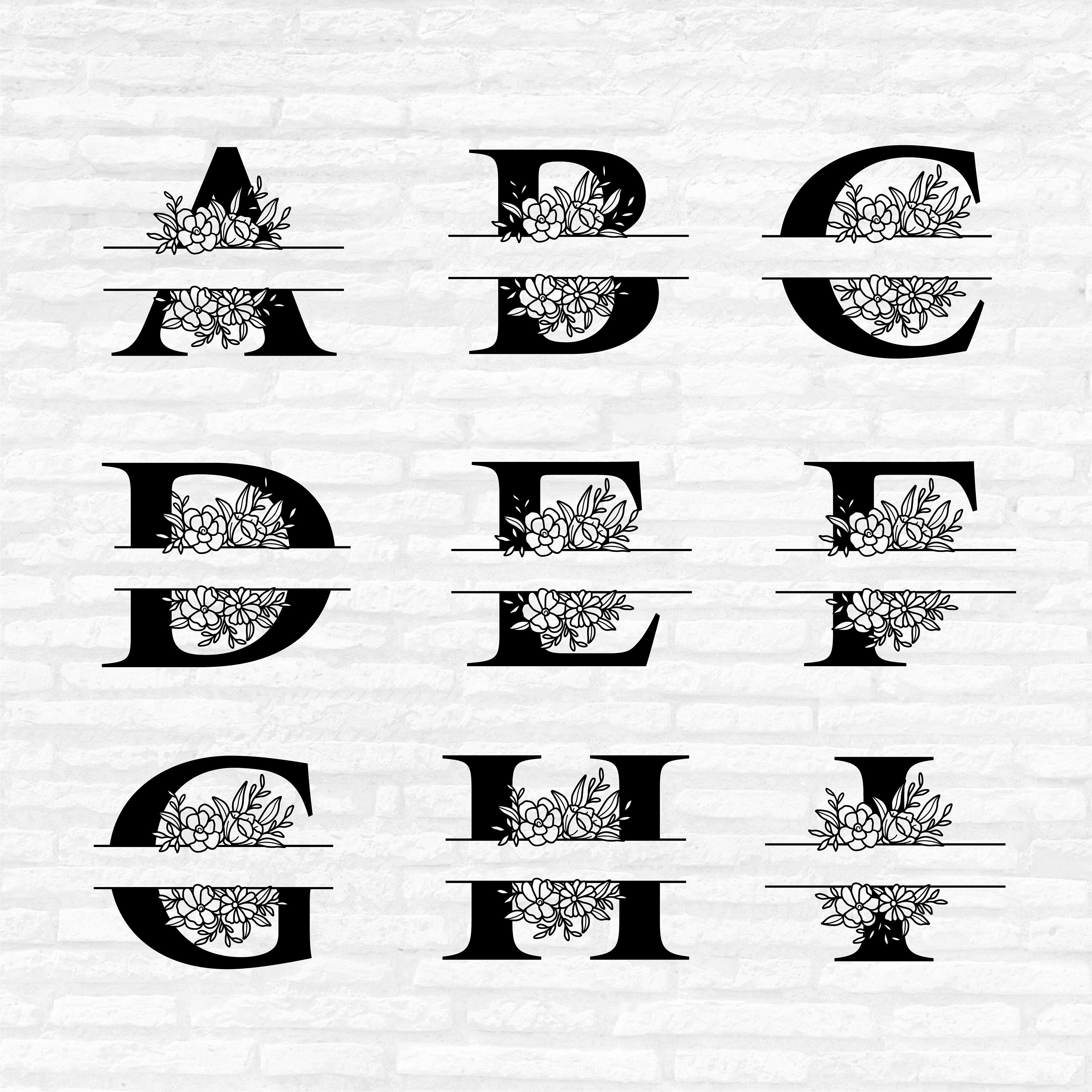 Floral Split Letter SVG: Flower Alphabet Monogram Vector, Cut Files ...