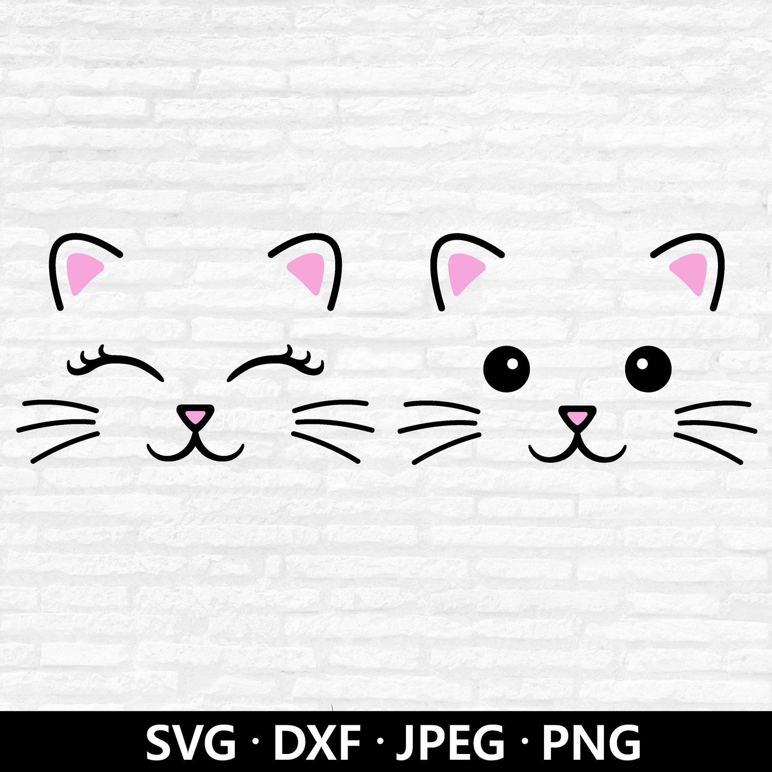 Kawaii Cat Face Clipart, Kitten SVG, Birthday Design (digital Download ...