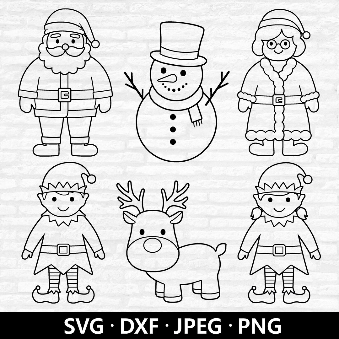 Christmas Outline SVG Bundle, Cute Santa Clipart, Mrs Claus Vector ...