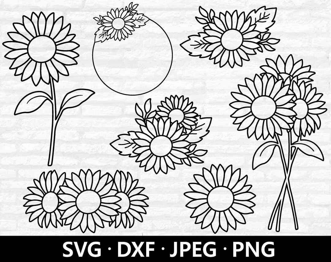Sunflower Outline Svg Sunflower Svg Bundle Flower Svg Etsy Australia