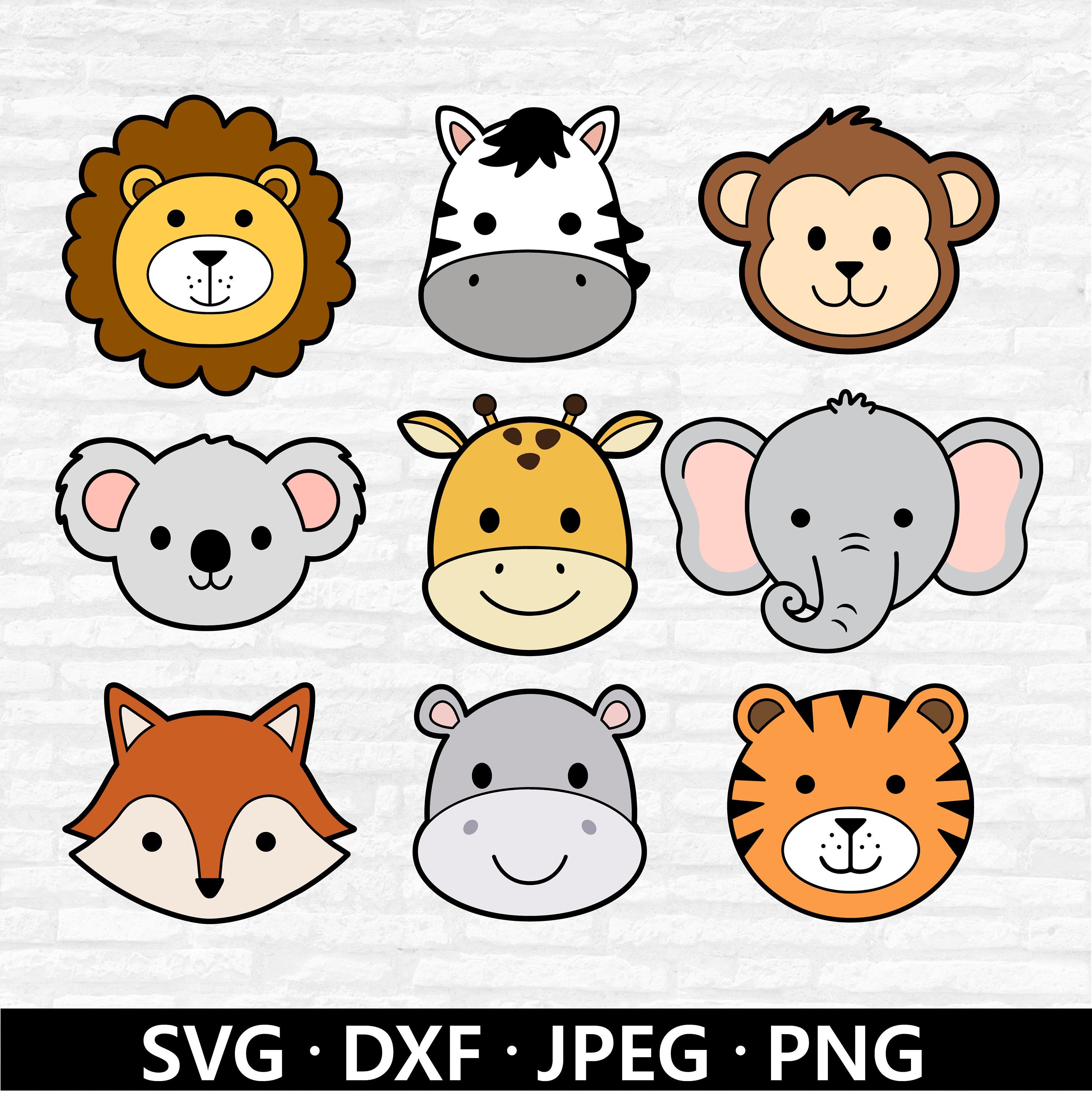 Safari Animal Faces SVG Animal Face Svg Jungle Animal Head - Etsy