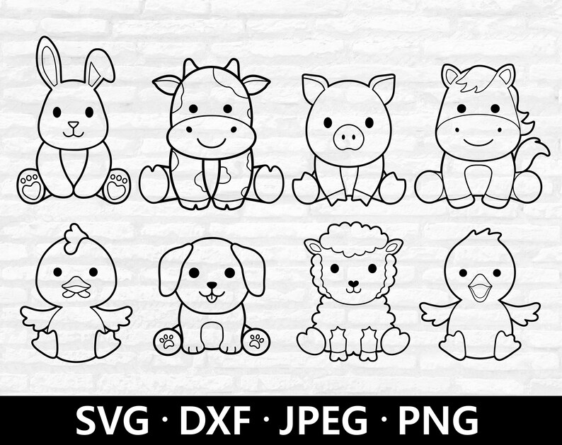 Farm Animals Outline SVG Cute Animals Bundle Svg Farm Svg - Etsy