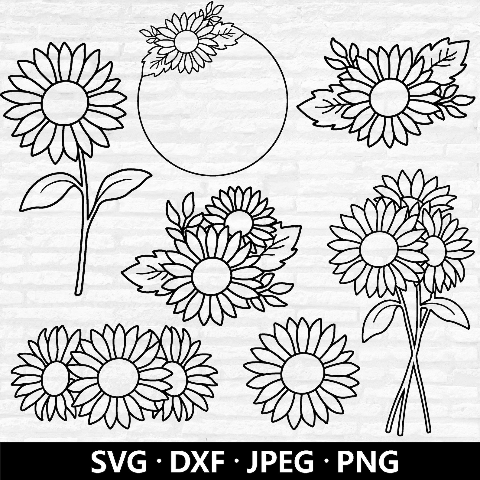 Sunflower Outline SVG Bundle: Bouquet Vector Clipart (digital Download ...