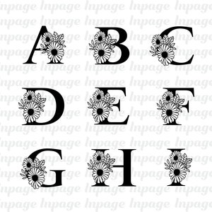 Daisy Alphabet Letter Svg, Floral Alphabet Svg Files for Silhouette ...