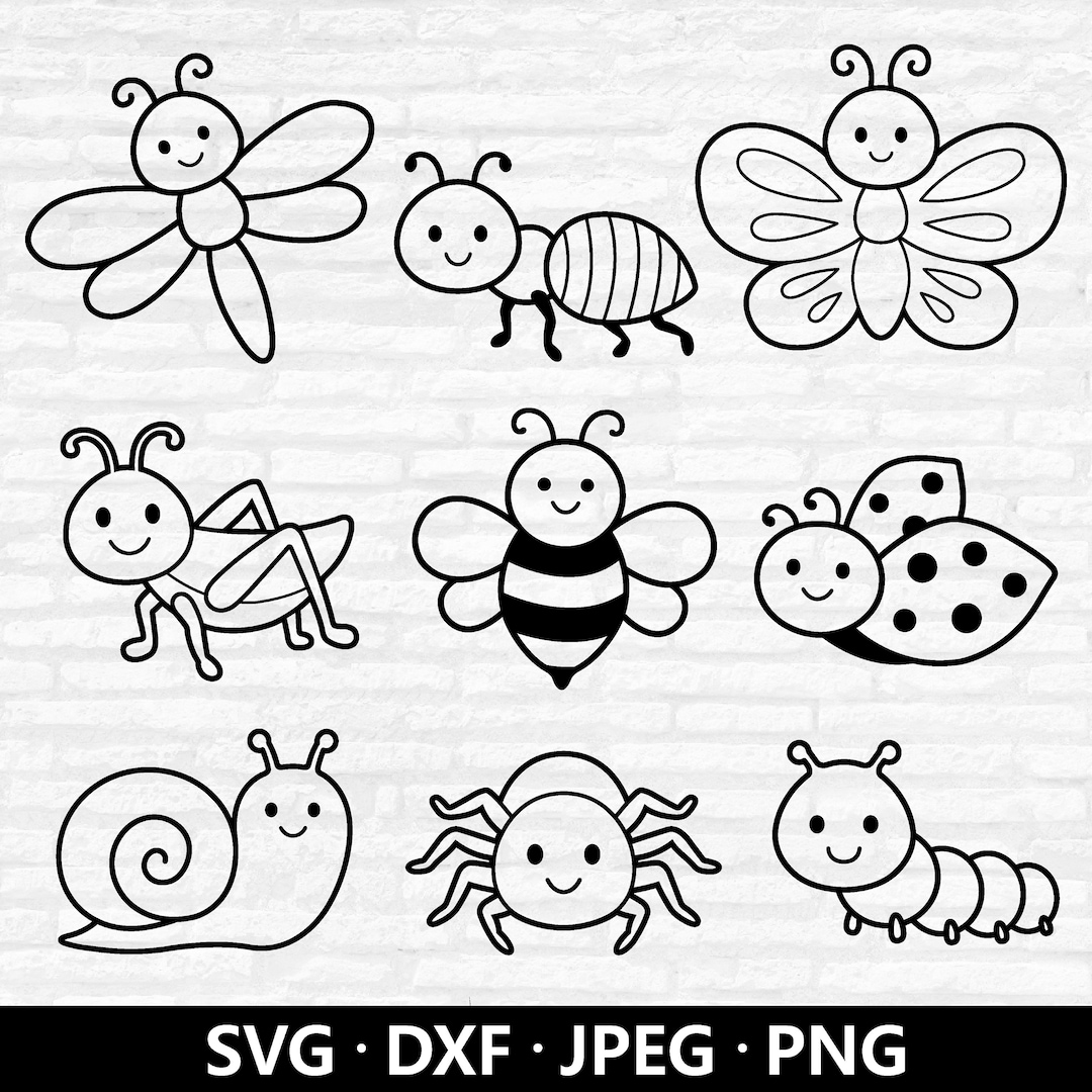 Insects Outline SVG, Cute Insect SVG Bundle, Bug Clipart, Worm SVG ...