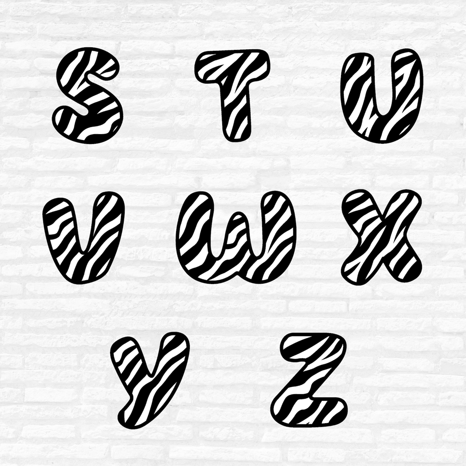 Zebra Print Alphabet SVG: Animal Letters & Numbers Layered Cut Files ...