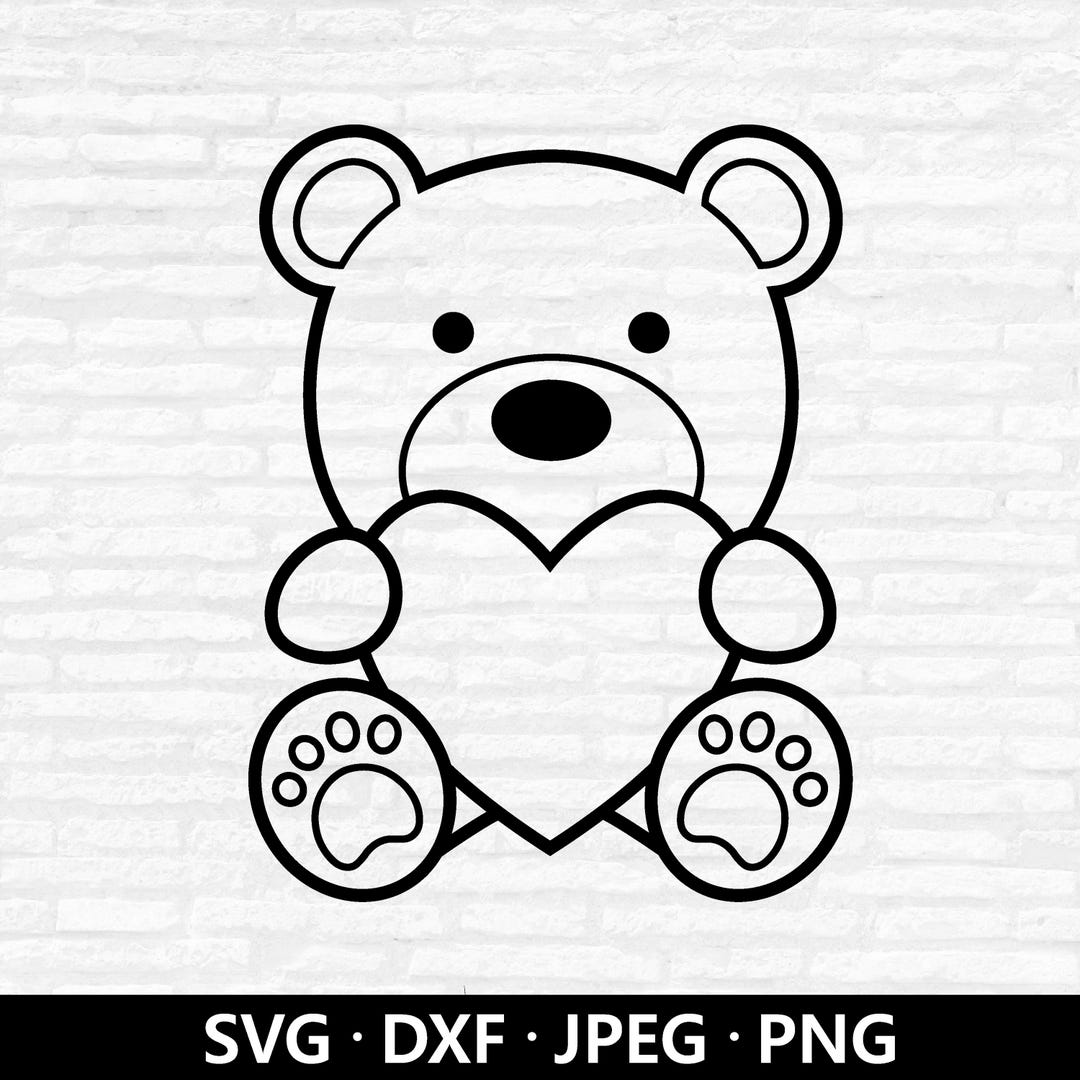 Bear With Heart SVG, Valentine's Day Animal Clipart, Cute Bear Outline ...