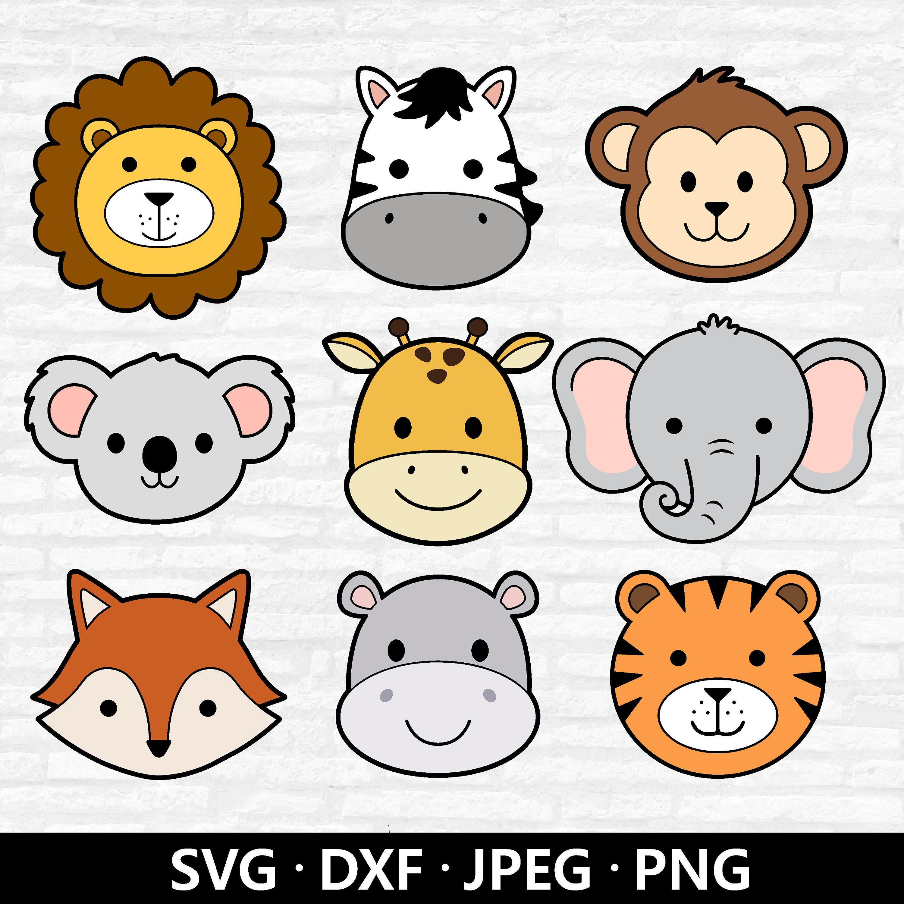 Safari Animal Faces SVG: Jungle Clipart Bundle (digital Download) - Etsy