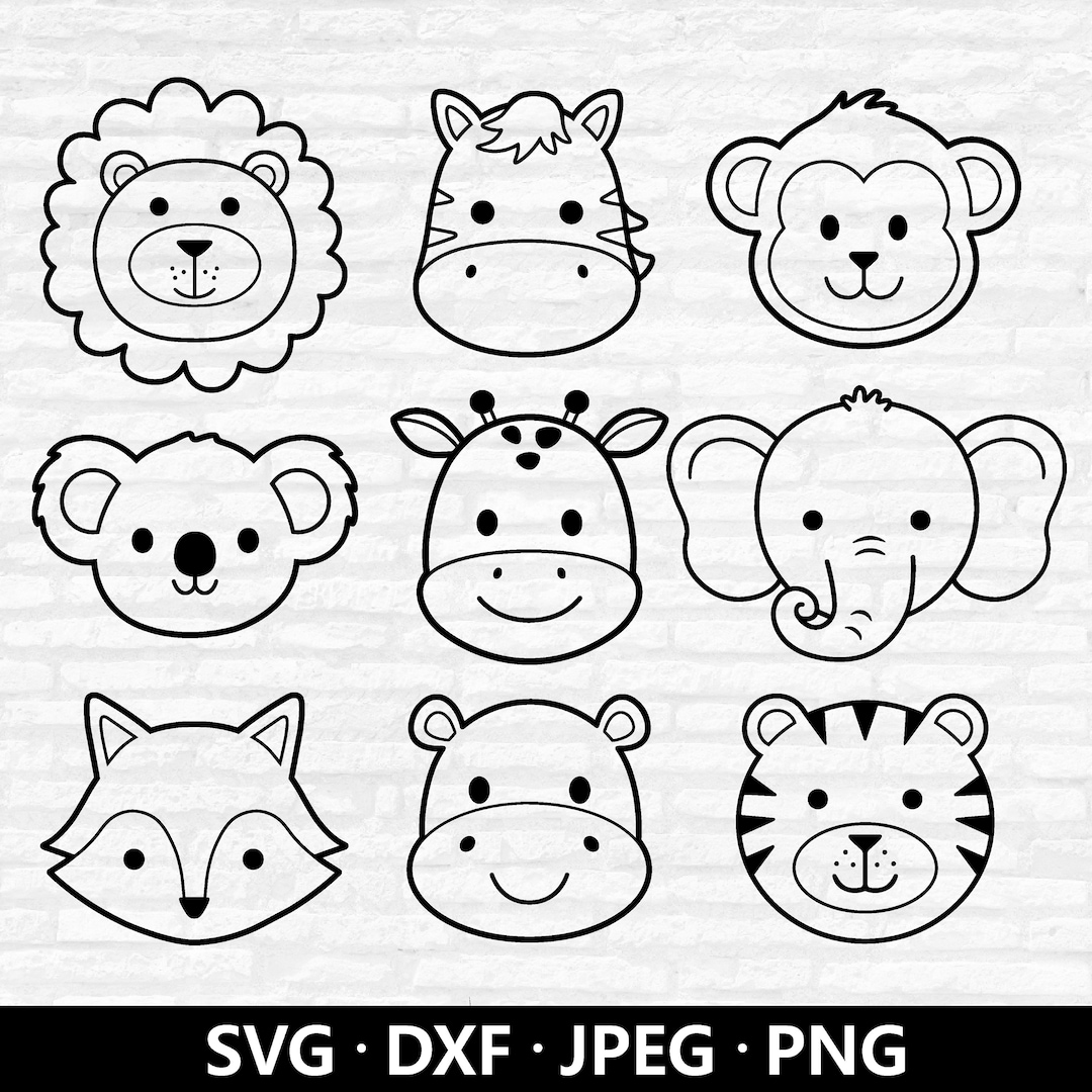 Safari Animal Faces SVG: Jungle Clipart, Lion, Zebra, Monkey (digital ...