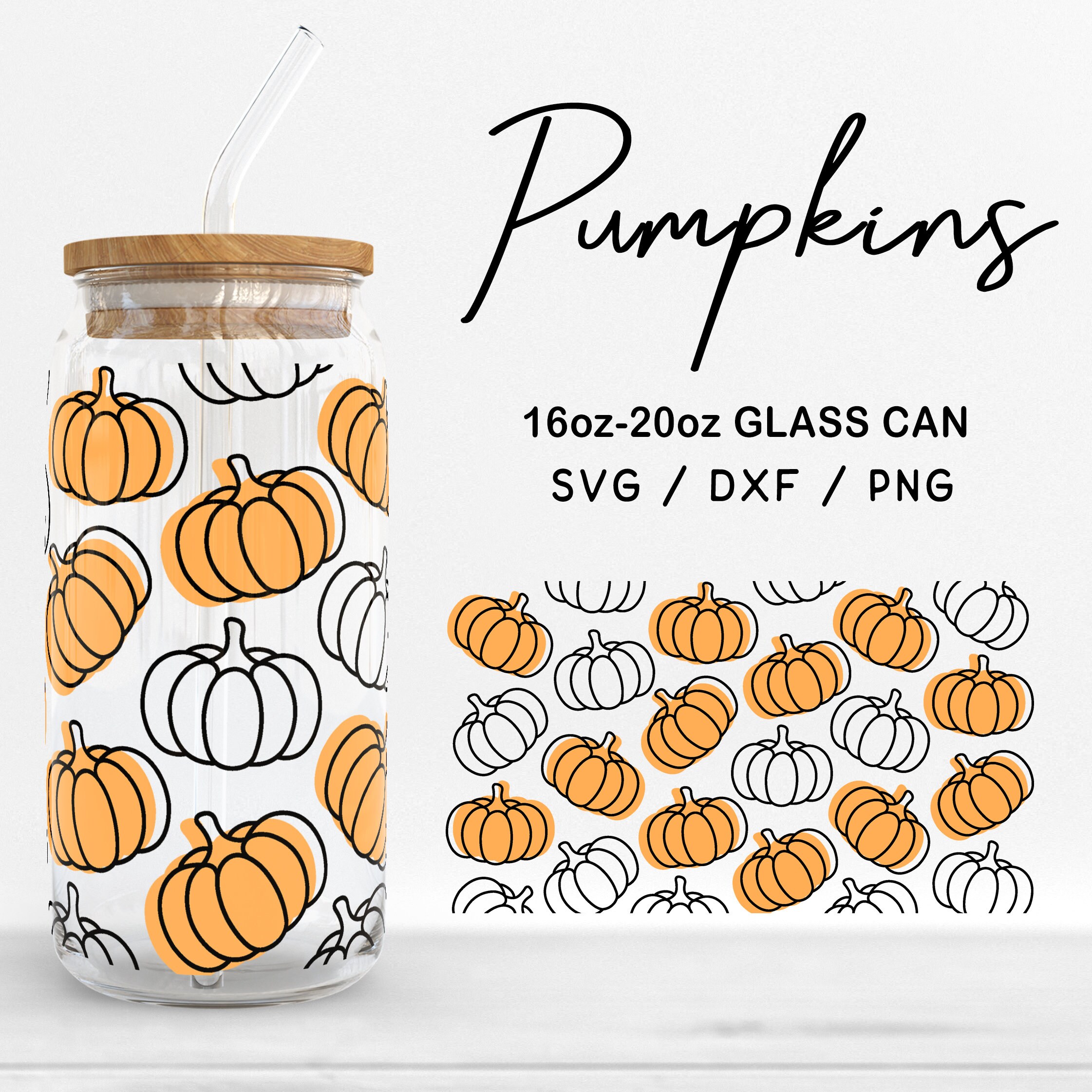 Pumpkin Glass Can Wrap SVG: Halloween Pattern Cut Files (digital ...