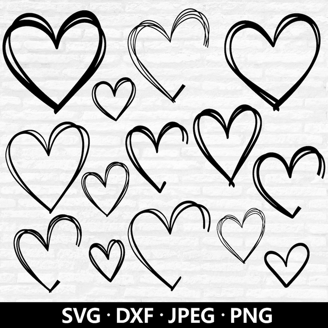 Doodle Heart SVG Bundle: Hand-drawn Clipart, Valentine's Day (digital ...