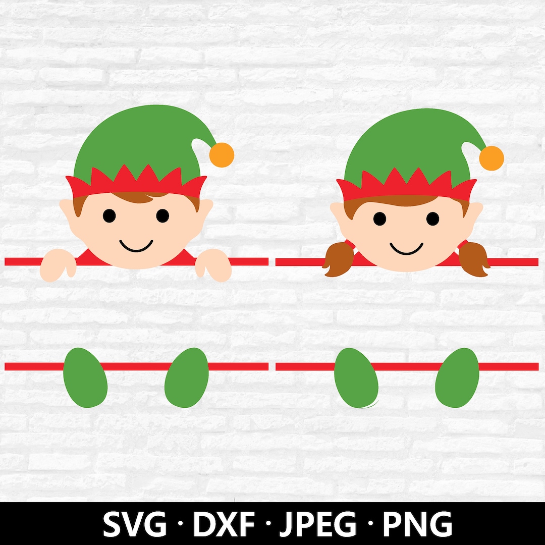 Christmas Elf Monogram SVG: Boy and Girl Elves, Split Name Frame ...