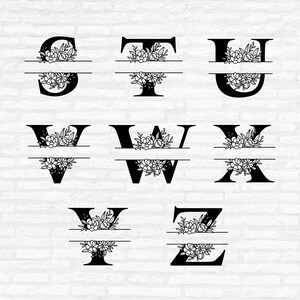 Floral Split Letters SVG, Alphabet Flower Monogram Vector, Split ...