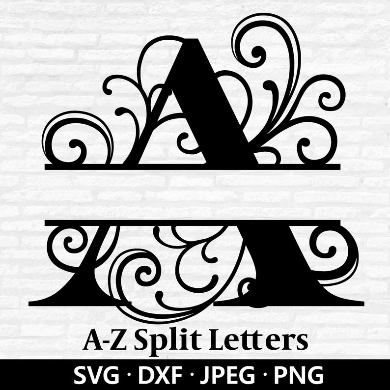Split Monogram SVG: Swirl Alphabet Letters, 26 Cut Files (digital ...