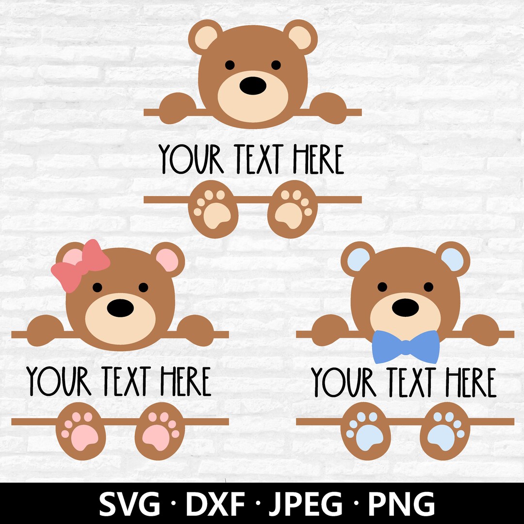 Cute Bear Monogram SVG, Bear Layered Files, Split Monogram SVG, Baby ...